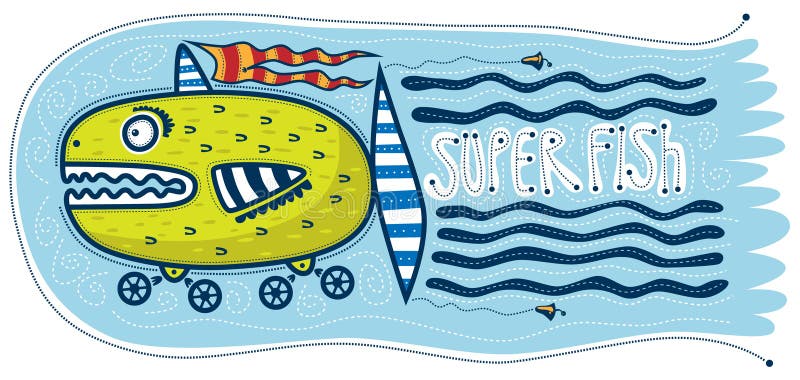 Fish on wheels stock vector. Illustration of wheel, blue - 45123758