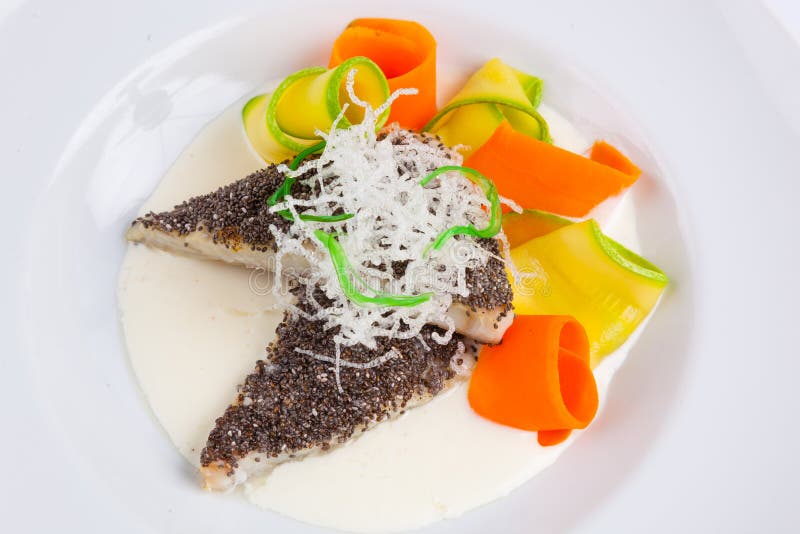 Fish in White Sauce with Vegetables Stock Photo - Image of lettuce ...