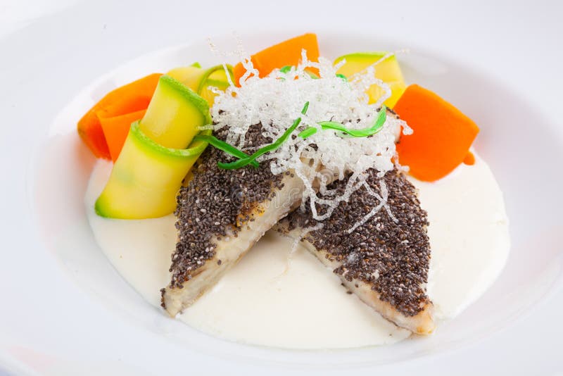 Fish in White Sauce with Vegetables Stock Photo - Image of cook ...