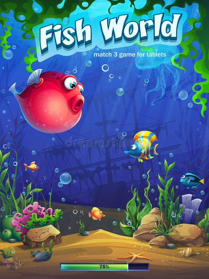 Fish World - Illustration Example Screen Levels, Game Interface Stock ...
