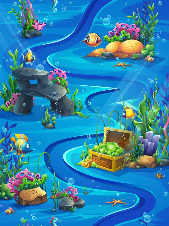 Fish World - Illustration Example Screen Levels, Game Interface Stock ...