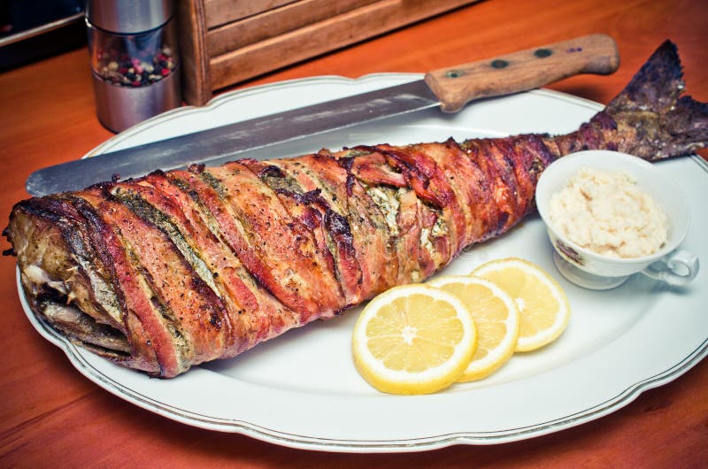 Fish wrapped in bacon stock photo. Image of fish, pork - 31457752