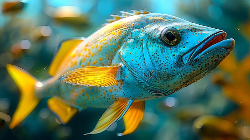 A Fish with Yellow and Blue Colors Swimming in the Water Stock Image ...