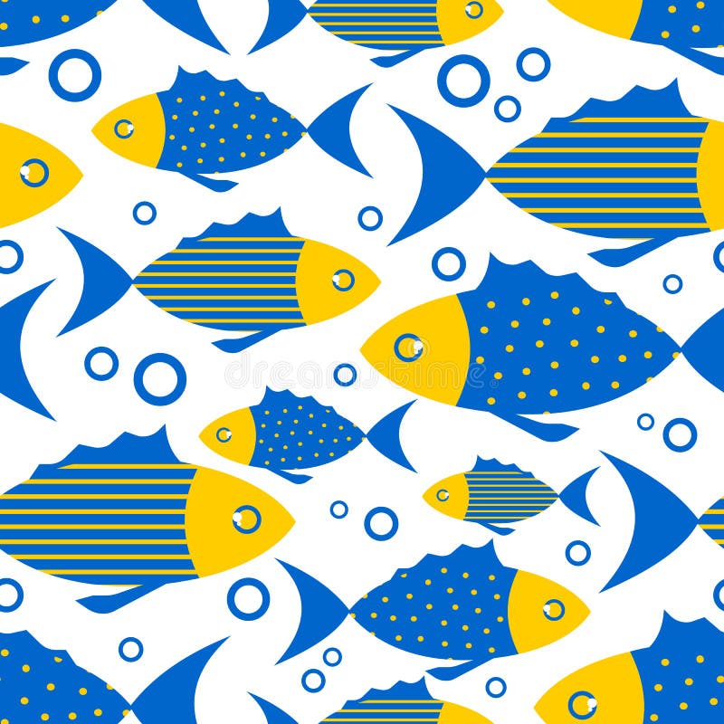 Creative Blue and Yellow Fish on a White Background. Cute Nautical ...