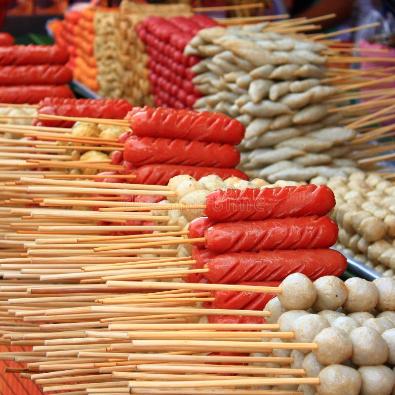 Fishball & Sausage BBQ stock image. Image of grill - 13900871