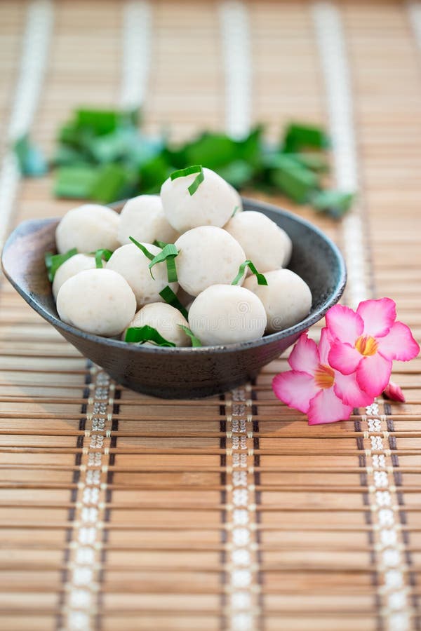 Fishballs in Bowl on the Bamboo Floor. Stock Image - Image of ...