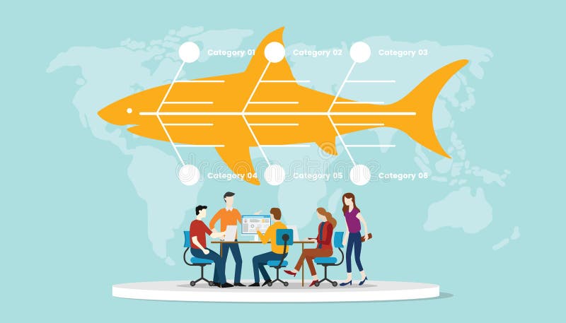 Fishbone Diagram Fish Shaped Infographic with Round Shape Box Point on ...