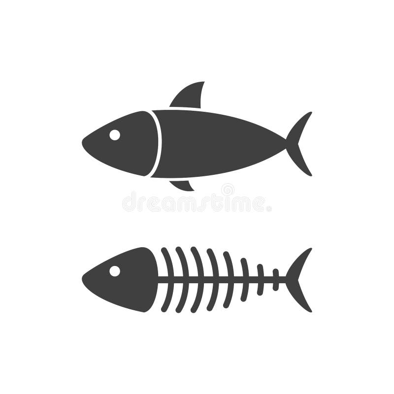 Fishbone Icon Vector, Fish Skeleton with Head and Tail Fin Vector ...