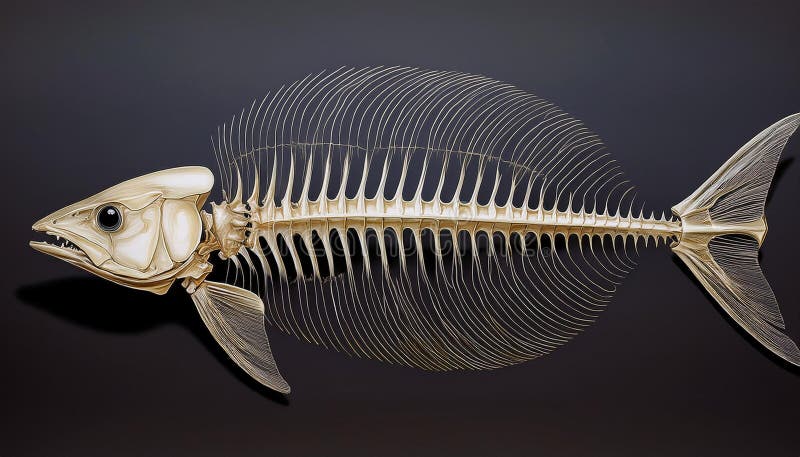 Fishbone Isolated on Black Background Stock Illustration - Illustration ...