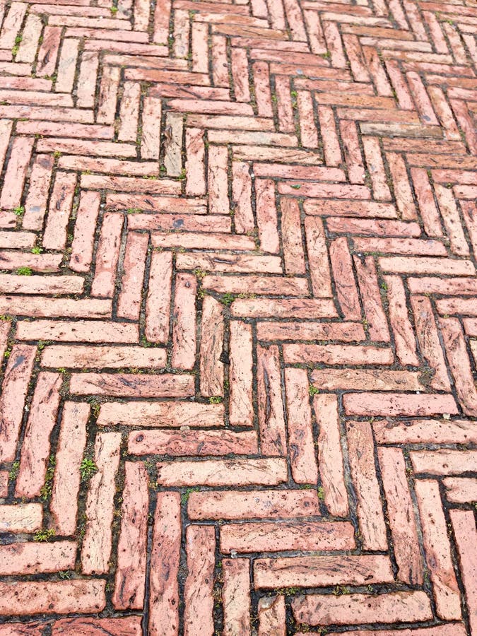 Fishbone-patterned Red Bricks Pavement Stock Image - Image of texture ...