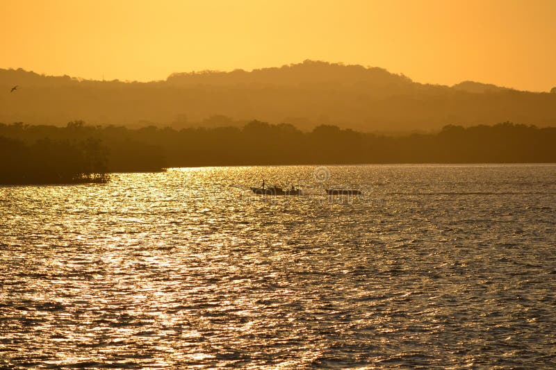 Fisher Boath on the Sea at Sunset Stock Photo - Image of seascape ...