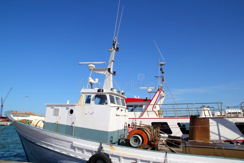 Fisherboat on Mediterranean Harbor Stock Photo - Image of catch ...