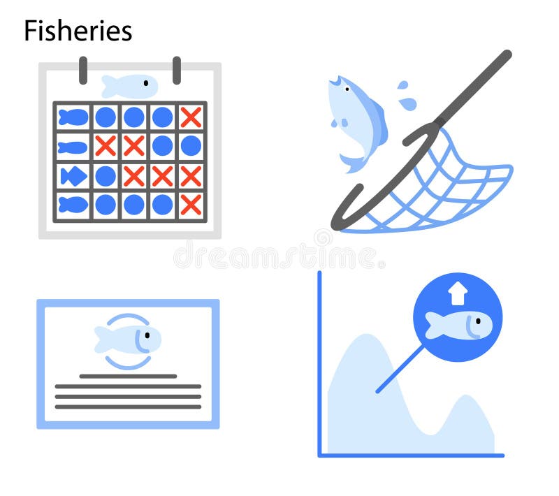 Fisheries Management Icon Set Stock Illustration - Illustration of fish ...