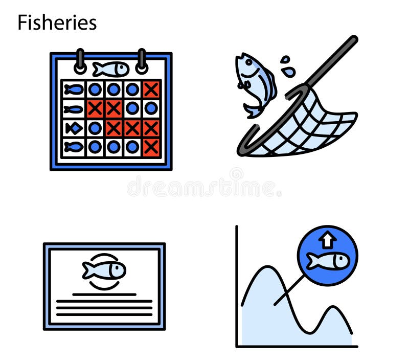 Fisheries Management Icon Set Stock Illustration - Illustration of ...