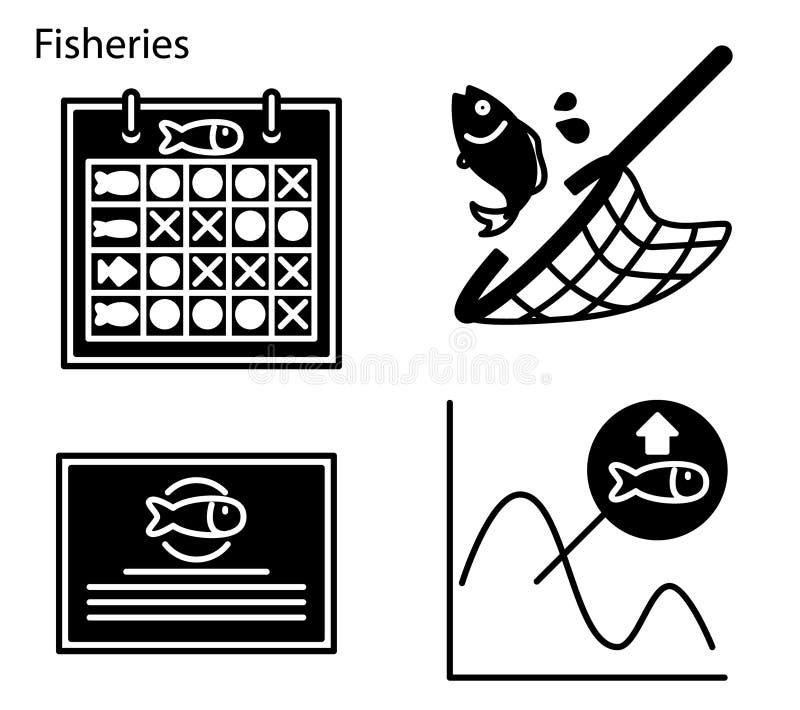 Fisheries Management Icon Set Stock Illustration - Illustration of ...