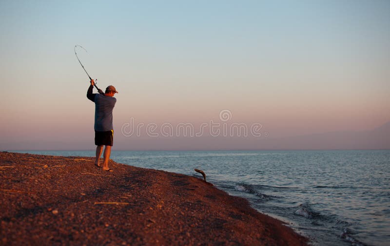 Fisherman and fish hooked stock image. Image of outline - 6146887