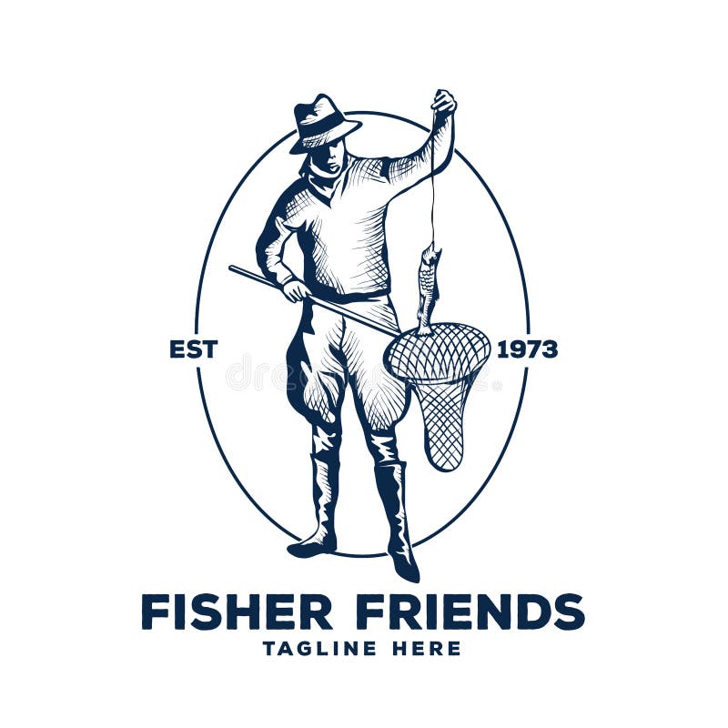 Fisherman Logo Design in Vintage Style Stock Vector - Illustration of ...