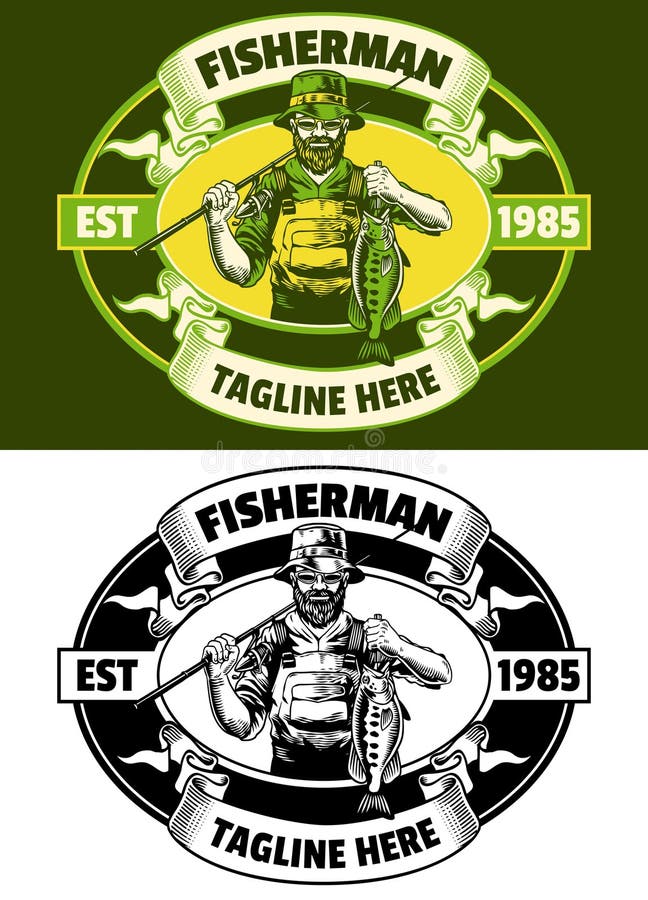 Fisherman with Bass Fish Badge Logo Design Stock Vector - Illustration ...