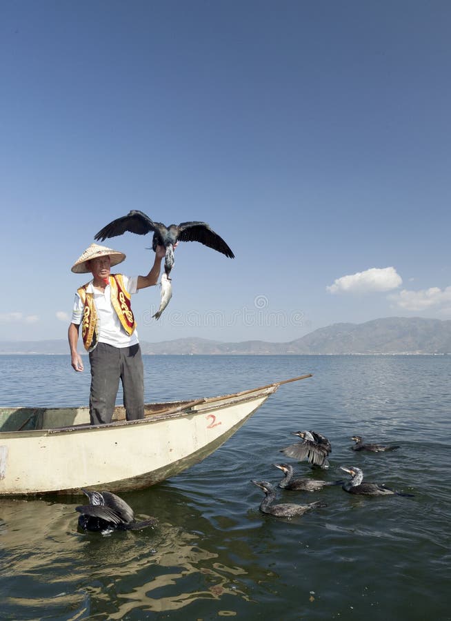 Fisherman with Bird and Fish Editorial Photography - Image of catch ...