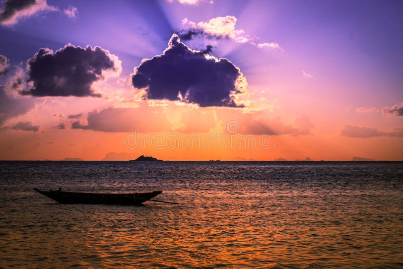 Fisherman Boat with Sunset Scene in Koh Phangan Stock Photo - Image of ...