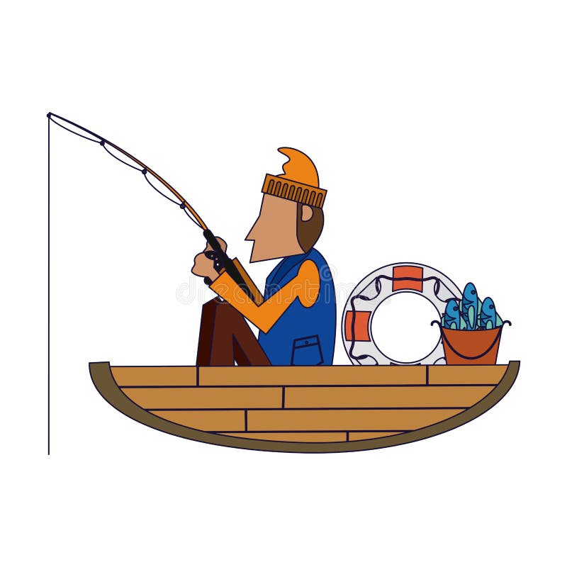 Fisherman in boat stock vector. Illustration of ocean - 136724031