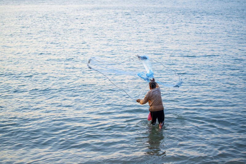 The Fisherman Cast a Net the Sea Editorial Stock Image - Image of hope ...