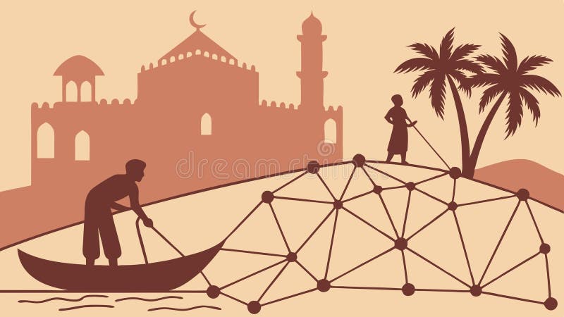 Fisherman Casting Net, Abstract Geometric Design. Vector Design ...