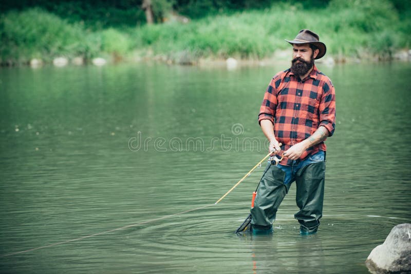 Fisherman Caught a Fish. Man Fishing on River. Stock Image - Image of ...