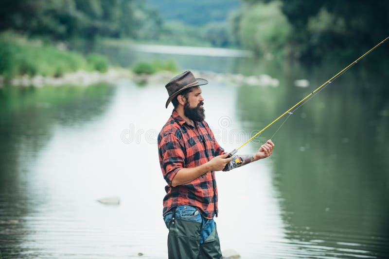 Fisherman Caught a Fish. Man Fishing on River. Stock Image - Image of ...
