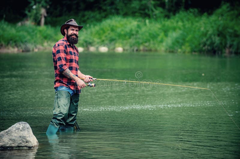 Fisherman Caught a Fish. Man Fishing on River. Stock Image - Image of ...