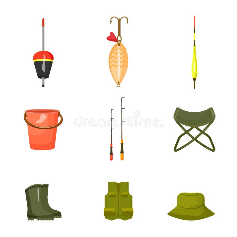 Fisherman Clothes Icons Set Cartoon Vector. Ice Lake River Stock Vector ...