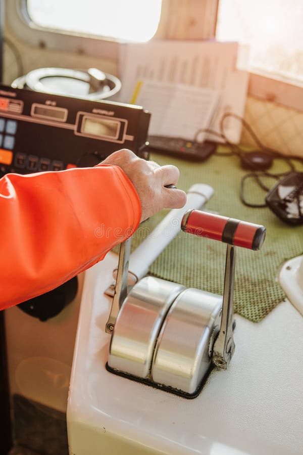 Fisherman Controls the Fishing Boat Stock Image - Image of skipper ...