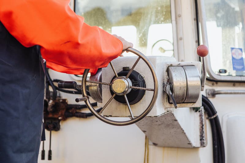Fisherman Controls the Fishing Boat Stock Image - Image of equipment ...