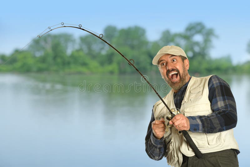 Fisherman Expressing Joy after Catching Fish Stock Image - Image of ...
