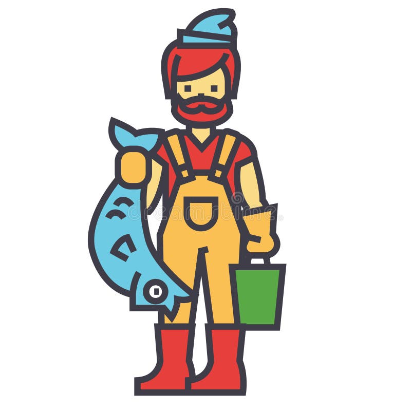 Fisherman Line Icon Concept. Fisherman Flat Vector Symbol, Sign ...
