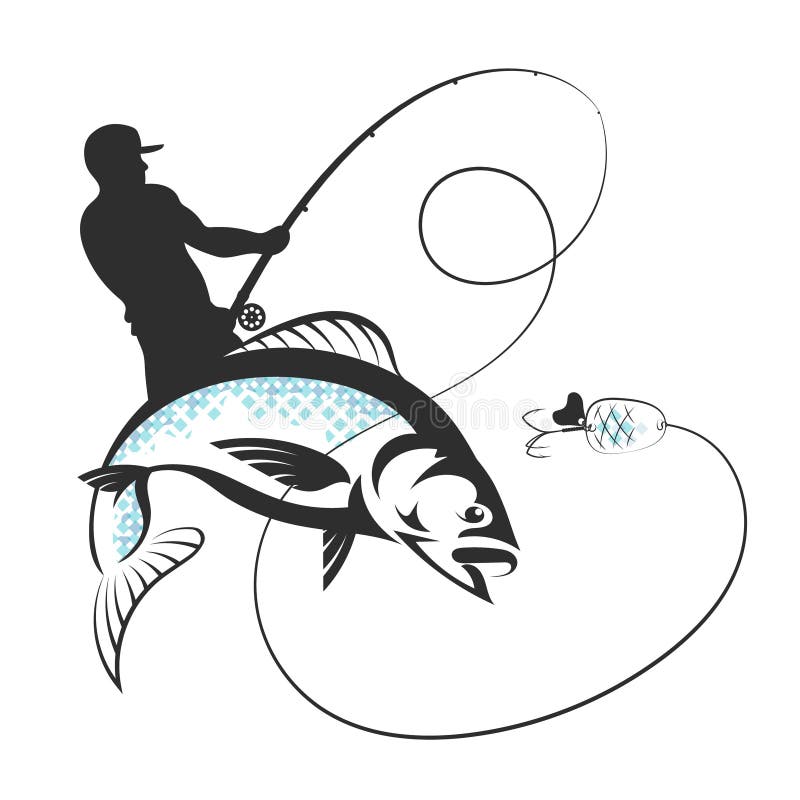 Fisherman with a Fishing Rod and Fish Stock Vector - Illustration of ...