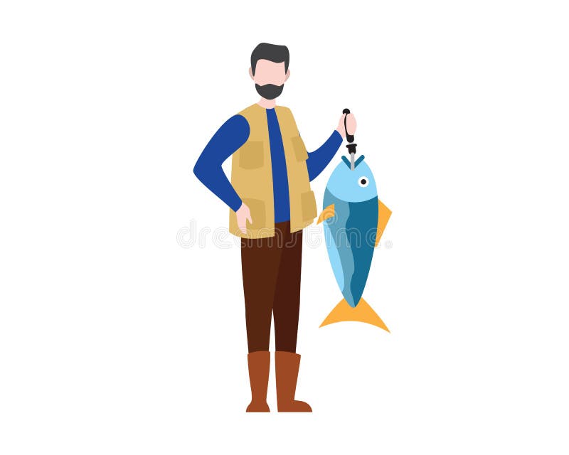 Fisherman Holding Big Fish Illustration with Cartoon Style Stock Vector ...