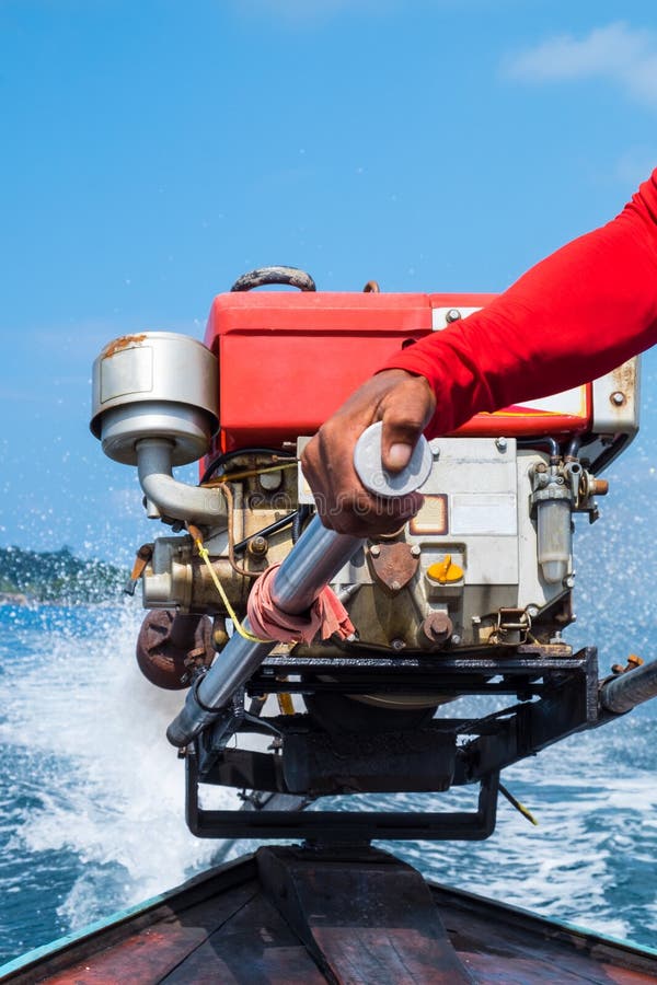 Fisherman Holding Engine Control Long Tail Boat Tour Stock Image ...