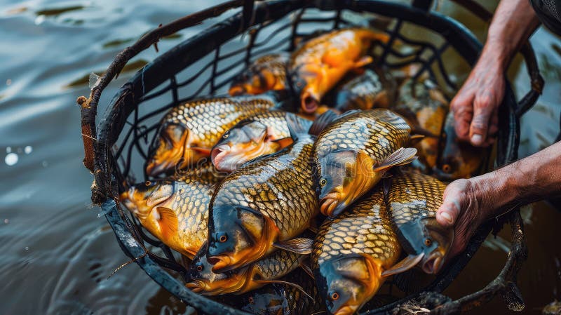 The Fisherman Holds a Fish in His Hands. Selective Focus Stock Photo ...