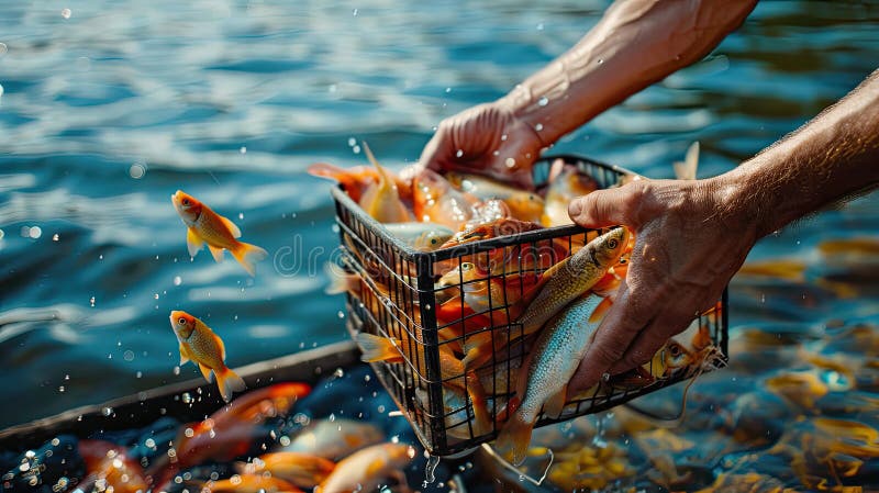 The Fisherman Holds a Fish in His Hands. Selective Focus Stock Photo ...