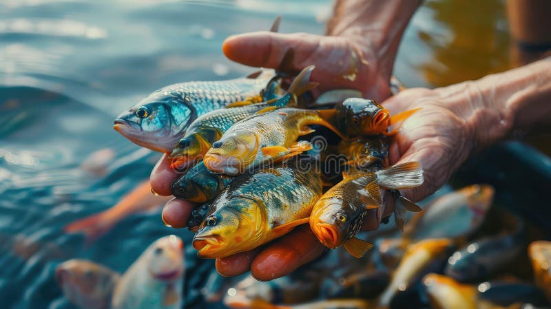 The Fisherman Holds a Fish in His Hands. Selective Focus Stock Photo ...