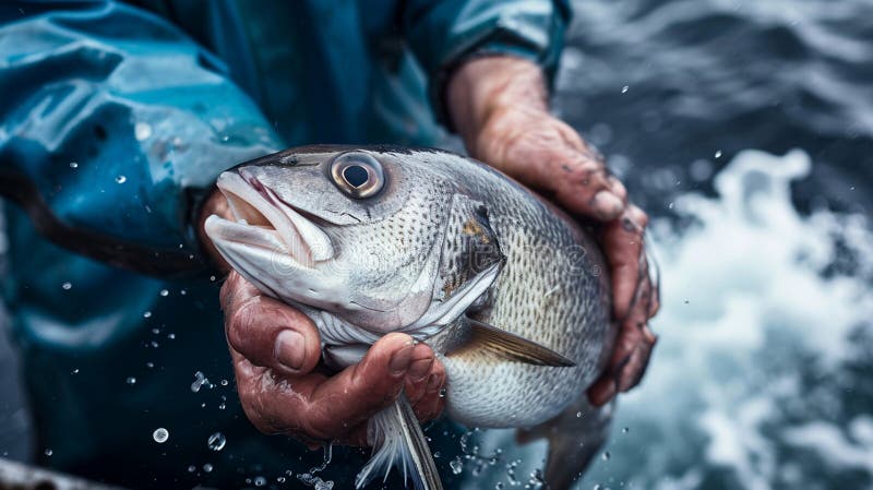 Fisherman Holds Fish in His Hands. Selective Focus Stock Illustration ...