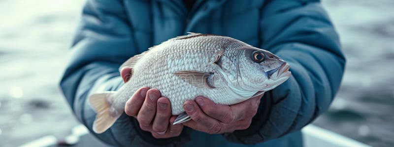 Fisherman Holds Fish in His Hands. Selective Focus Stock Photo - Image ...