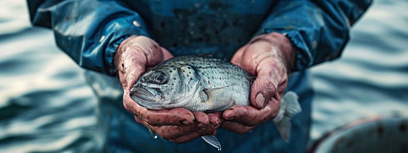 Fisherman Holds Fish in His Hands. Selective Focus Stock Image - Image ...