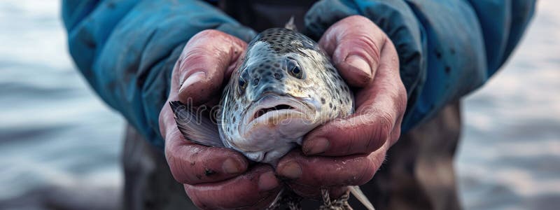 Fisherman Holds Fish in His Hands. Selective Focus Stock Image - Image ...