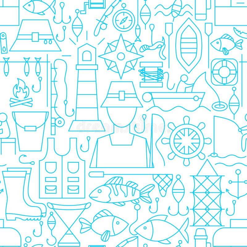 Fisherman Line Seamless Pattern Stock Vector - Illustration of nautical ...