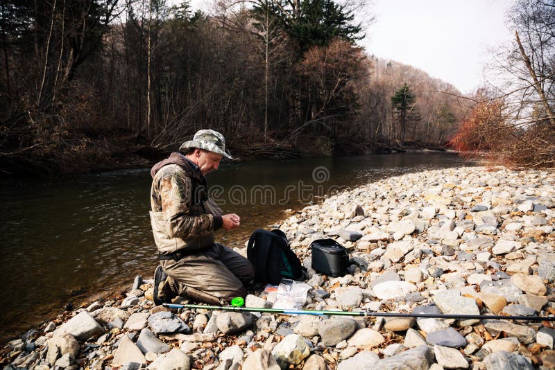 Fisherman Preparing for Fishing Stock Image - Image of person, activity ...
