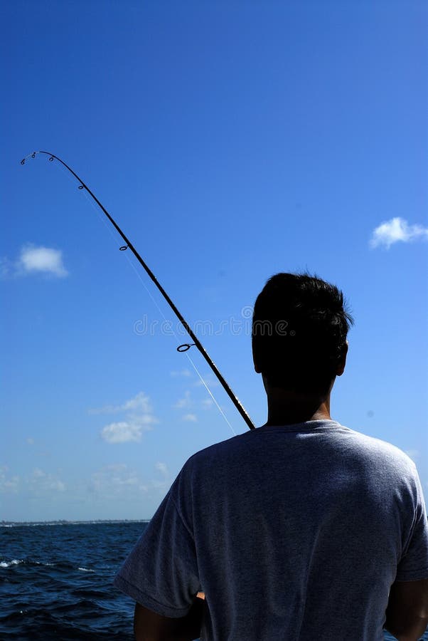 Fisherman and fish hooked stock image. Image of outline - 6146887