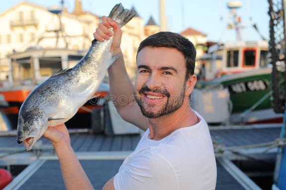 Fisherman Showing a Beautiful Salmon Stock Photo - Image of fish ...