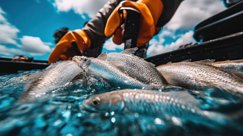 Fisherman Sorting Silverfish Catch on Boat, Sunny Day Stock Image ...